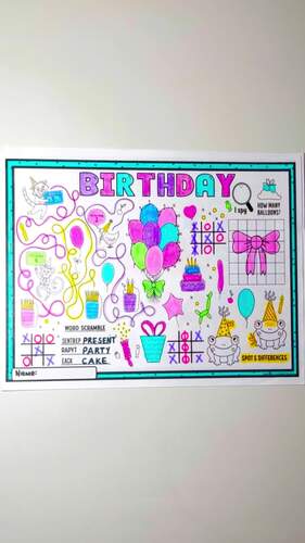 Activity Mats | Class Party Placemats | Morning Work | Centers | TPT