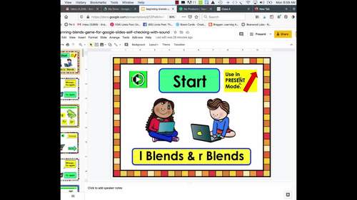 Beginning Blends GAME for Google Slides Self-Checking WITH SOUND PDF ...