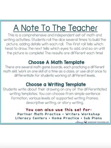 Roll Draw Write BUNDLE - Math Art + Writing Games for 1st Grade ...