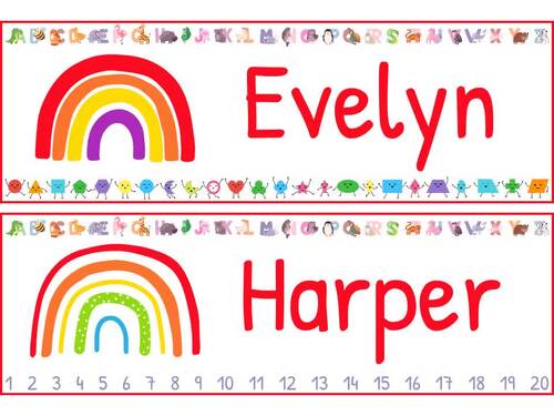 Editable Desk Name Tags for Students: Rainbow Theme, 30 Designs, 8.5"x11"