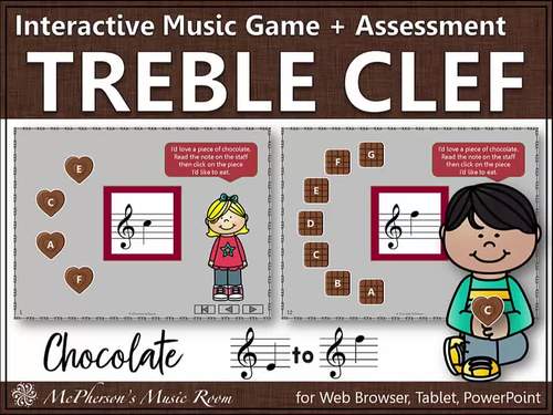 Treble Clef Note Names Interactive Music Game + Assessment {Chocolate}