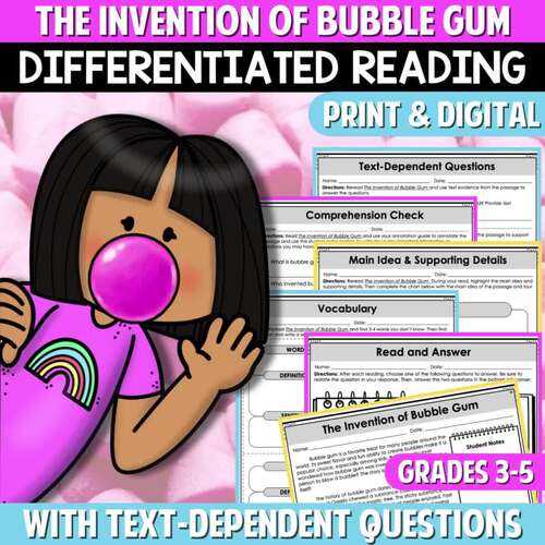 Bubble Gum Differentiated Summer Reading Passage w Text Dependent Questions