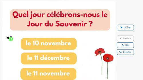 French Remembrance Day Audio Activity BOOM CARDS & Printable LE JOUR DU ...