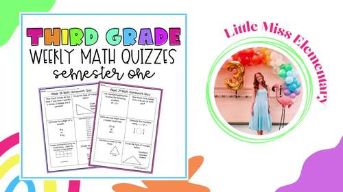 Third Grade Weekly Math Quizzes | Spiral Review | Semester 1 | TPT