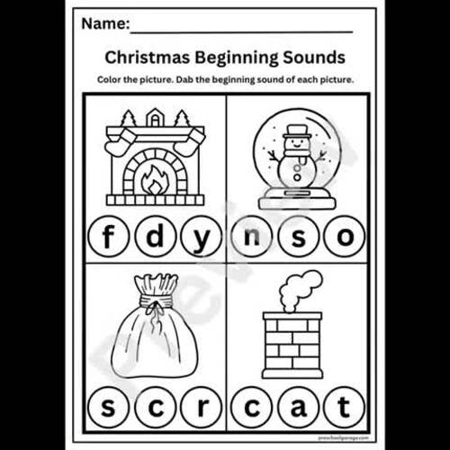 Christmas Beginning Sounds and Number Counting Worksheets by Preschool ...