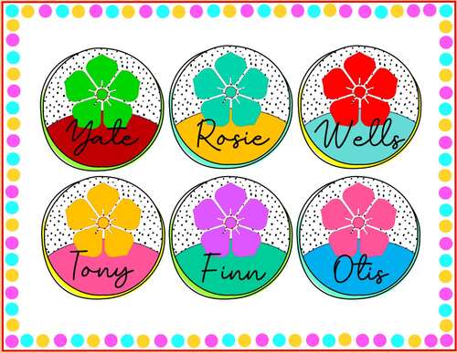 Printable Spring Spotty Floral Student Name Labels, Bright Spotty Name Tags