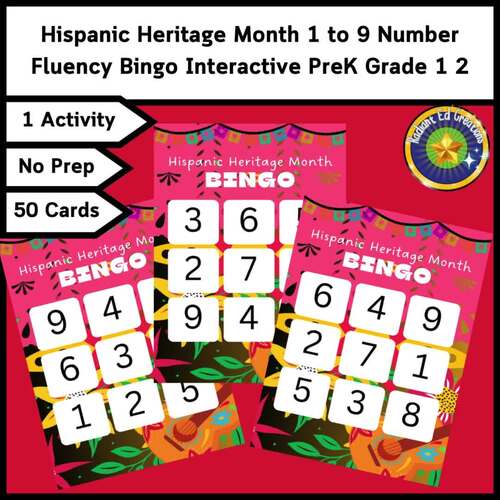 Hispanic Heritage Month 1 to 9 Number Fluency Bingo Interactive PreK ...