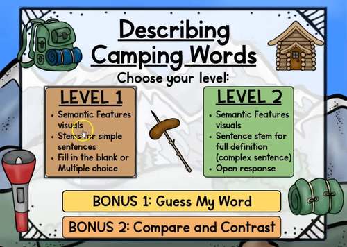 Describing With Semantic Features | Camping Words | Boom™ Cards | TpT