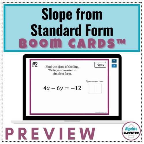 Finding Slope from Standard Form Boom Cards™ (Digital) by Algebra Elevated
