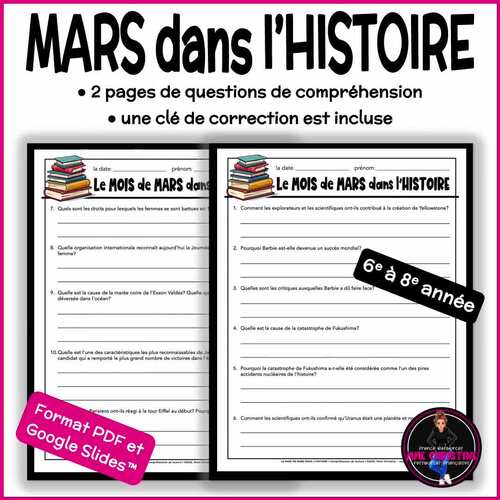 COMPRÉHENSION de LECTURE - MARS dans l'HISTOIRE - French Reading Comp