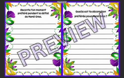 French Mardi Gras Writing Prompts / Sub Plan / NO PREP Activity | TPT
