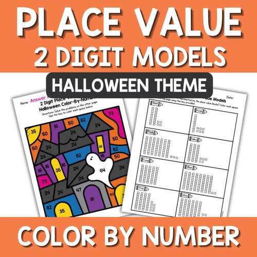 Halloween Place Value 2 Digit Numbers Base 10 Blocks Color by Number ...