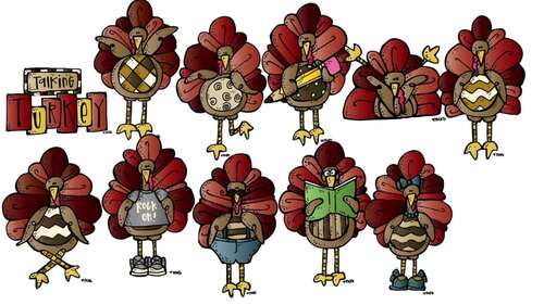 Talking Turkey clip art digi stamp COMBO PACK by Melonheadz | TPT
