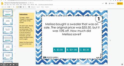 Percent of a Number Digital Task Cards and Quiz by Cognitive Cardio Math