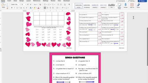 6th Grade Math Valentine's Day Review Activity: BINGO Game Writing ...