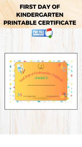First Day of Kindergarten Award Certificate, Beginning of the School ...