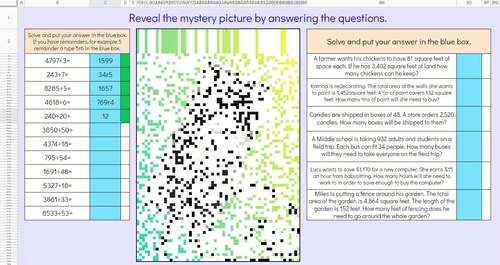 Digital Math Pixel Art Mystery Picture 6th Grade 6.NS.2 Long Division
