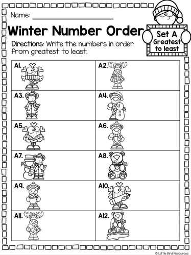 Winter Number Order Math Center | Ordering Numbers to 20, 50 & 100