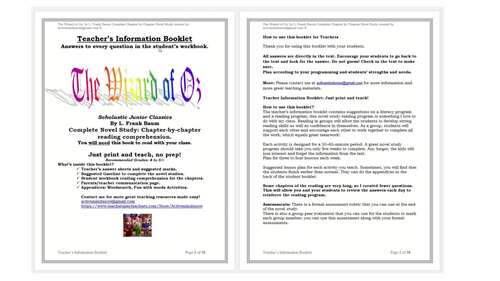 The Wizard of Oz, by L. Frank Baum, Complete Chapter by Chapter Novel Study