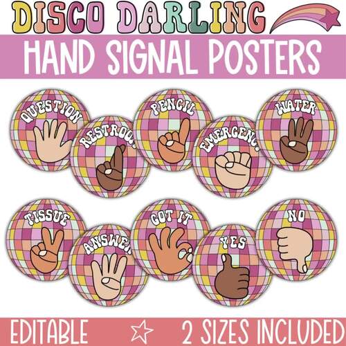 Editable Hand Signal Posters / Retro Hand Signal Posters, Disco ...