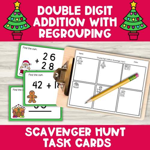 Christmas Double Digit Addition with Regrouping Scavenger Hunt Game ...