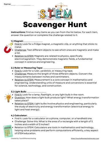 Introduction to STEM Scavenger Hunt by A Touch of Homeschooling | TPT