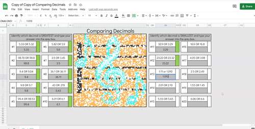 Digital Math Pixel Art | 4th Grade Fluency Practice - Comparing Decimals