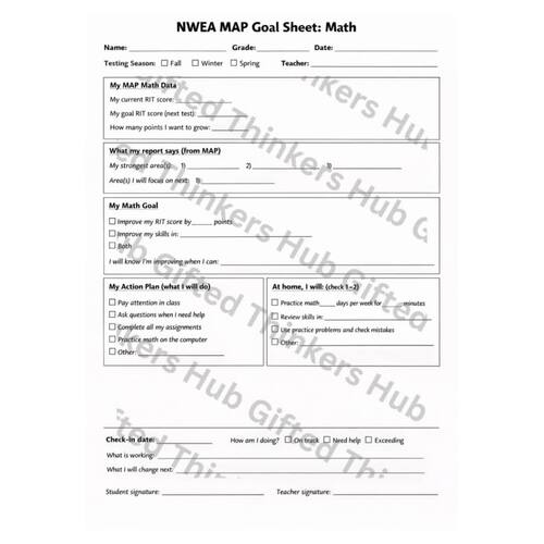 NWEA MAP Growth Goal Setting Worksheets | Math, Reading, Language Usage ...