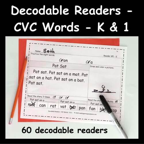 Decodable Readers - CVC Words - K & 1 by readingwarmupsandmore | TPT