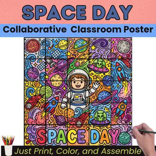 National Space Day Coloring Page Poster | Astronomy Teamwork Activity