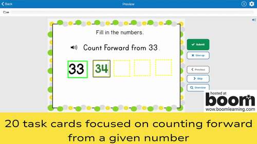 Kindergarten Math Fill in the Missing Number up to 100 Digital Boom Cards