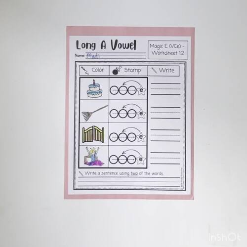 Long A Silent E Worksheets | CVCe Magic E Phonics Activities for K ...