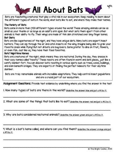 All About Bats | Fall Reading Comprehension Passages | Bat Stories ...