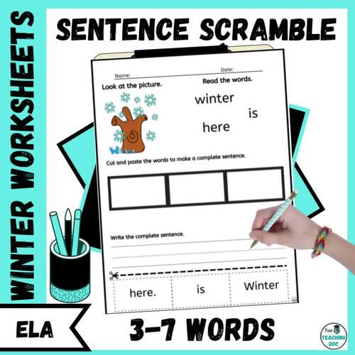 Winter Sentence Builder Scramble Builder Worksheets 3 - 7 Words with ...