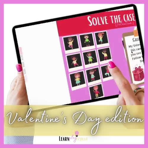 Valentine's day mystery game boom cards, interactive problem solving puzzle