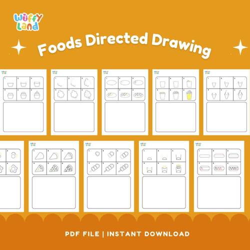 Foods Directed Drawing Worksheets - 12 Fun Printable Pages for Kids!