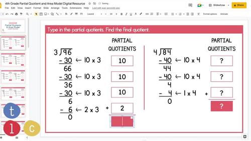 Partial Quotients and Area Model Division Digital Resource (1-digit ...