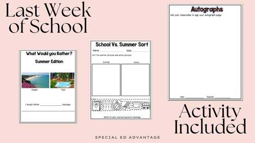 End of Year Last Week of School Activities for Special Education and ...