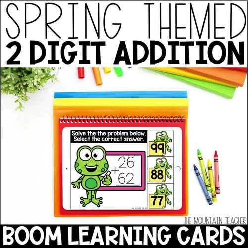 Spring Boom Cards for 2 Digit Addition Without Regrouping and Adding to 100
