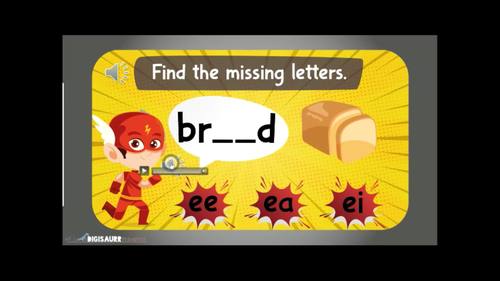Super Phonics Vowel Teams or Digraphs E's Interactive Game for POWERPOINT