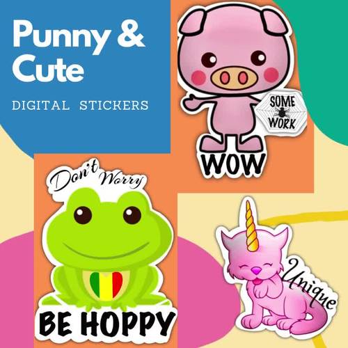 Digital Stickers for Google Classroom™ and Seesaw™ Punny Animal Rewards