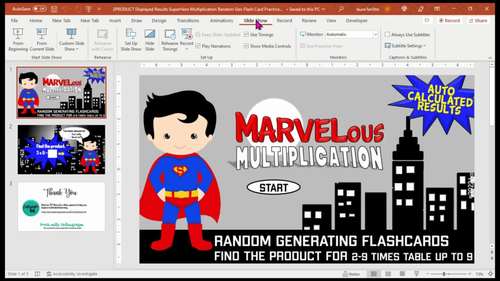 Superhero Multiplication Random Generate Flashcard Game 2-9 TABLES w ...