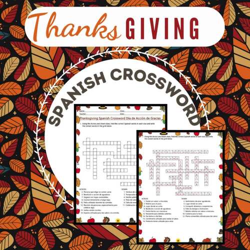 Día de Acción de Gracias Day After Thanksgiving Crossword 7 Puzzles in ...