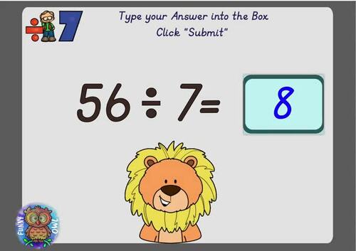 Division facts for 7 | Boom Cards | Division Facts Fluency by Funny Owl