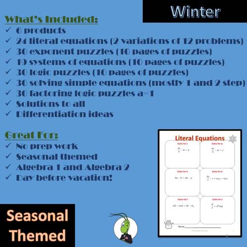 Winter Logic Puzzles for Algebra using Holiday Picture Puzzles | TPT