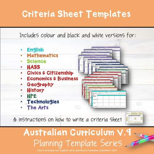 V9 Australian Curriculum CRITERIA SHEET TEMPLATES - Years 3-10 by ...