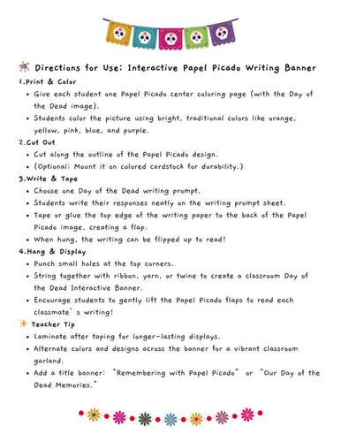 Day of the Dead Papel Picado Coloring & Writing Activity | Día de los ...