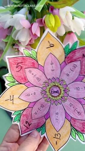 6th Grade Spring Math Flower Craft Decimals, Integers, GCF & LCM Worksheets