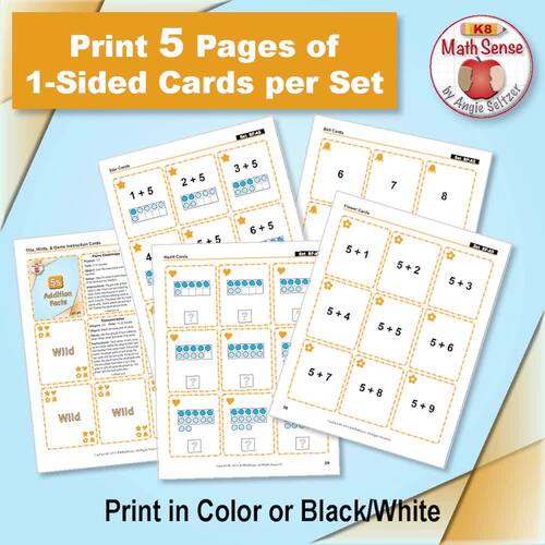 4s 5s 6s Addition Facts with Models: 3 Card Games & Activities | Number ...