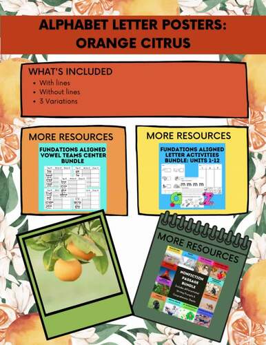 Orange Citrus Themed Cursive Letter Posters by Ms Beh in K | TPT